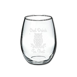 Owl Drink To That Funny 15 Ounce Stemless Wine Glass | Perfect Birthday Owl Themed Gift For Men or Women | Owls Kitchen Decor and Decorations | Unique Owl Housewarming Gifts