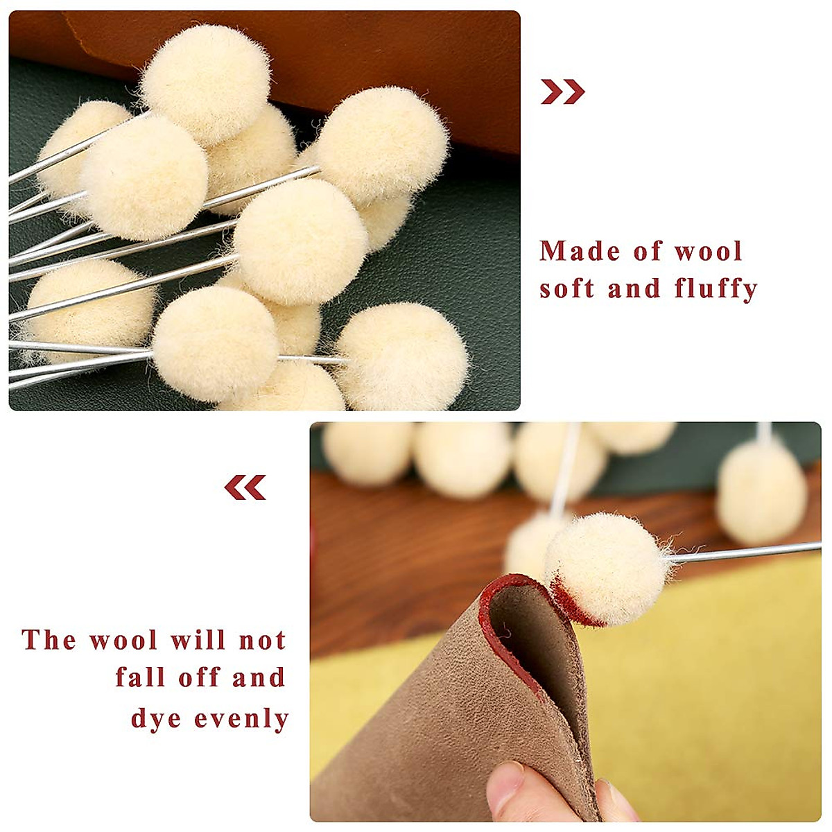 BUTUZE 25 Pcs Wool Daubers Wool Daubers Ball Brush Leather Dye Tool with Metal Handle Wool Daubers for Leather Dyes for DIY Crafts Projects