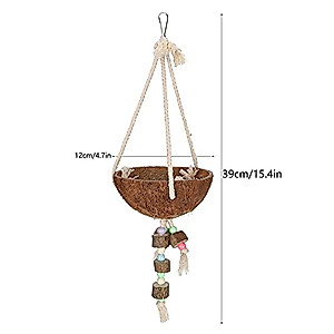 Parrot Coconut Shell Swing Parrot Swing Toy Bird Chewing Toy Nature Wood Stand Parrot Cage Bite Toys for Small Medium Birds