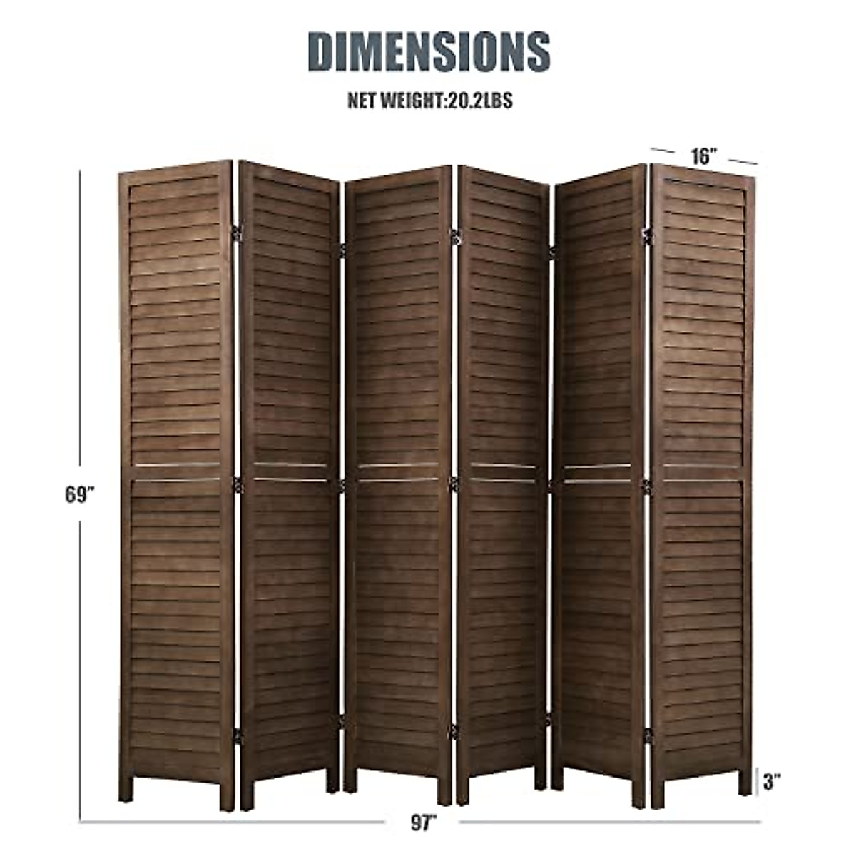 Room Divider 6 Panels, 5.75FT Wooden Room Divider Wall Folding Privacy Screens Freestanding Partition for Home Office Bedroom