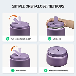 BOSEDSANG 13.5oz Soup Thermo for Hot Food Kids with Buckle Lid Insulated Vacuum Food Jar Wide Mouth Leakproof Stainless Steel Lunch Container (Purple)