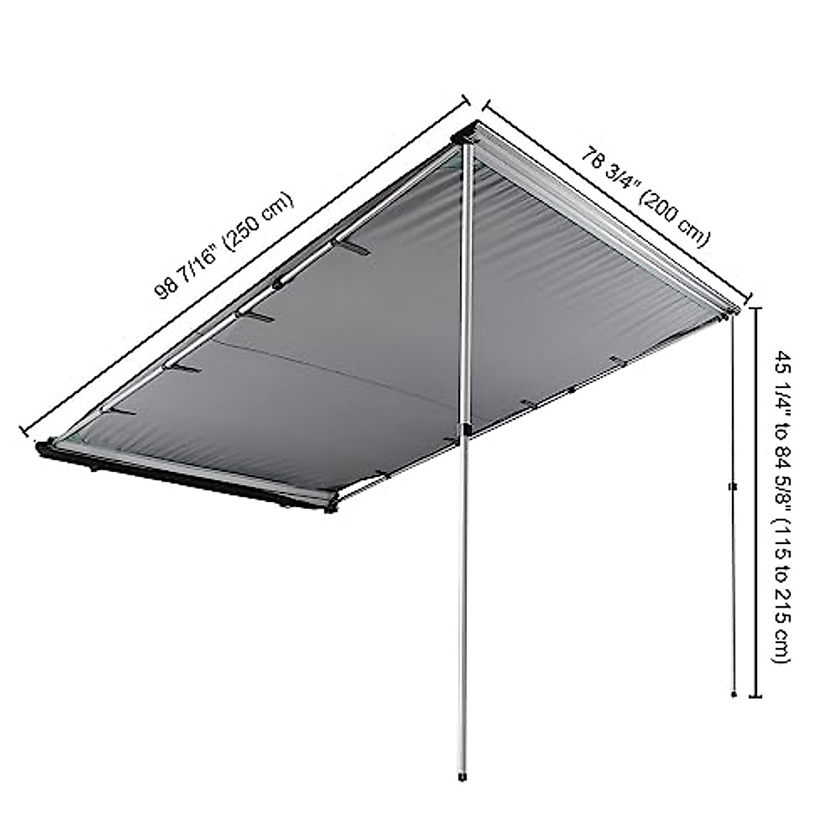 Yescom 6.6'x8.2' Car Side Awning Rooftop Pull Out Tent Shelter PU2000mm UV50+ Shade SUV Outdoor Camping Travel Grey