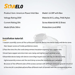STARELO 30 Amp NEMA L6-30P Generator Power Inlet Box,250 Volt,Outdoor dustproof and Weatherproof for generators, Welding Machines, etc.ETL Listed.(NEMA L6-30P Box)