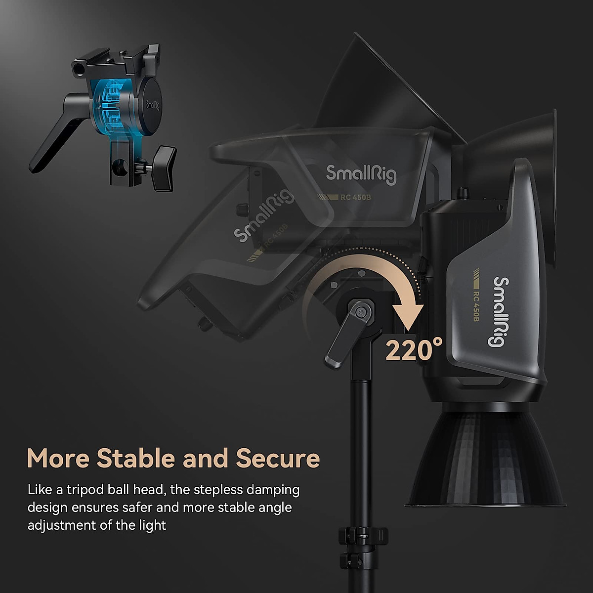 SmallRig RC 450B 450W Bi-Color LED Video Light 121,000Lux @1m CRI 95+ TLCI 96+ 2700K-6500K Camera Studio Lighting w/Bowens Mount Manual and App Control Remotely Professional Light - 3975