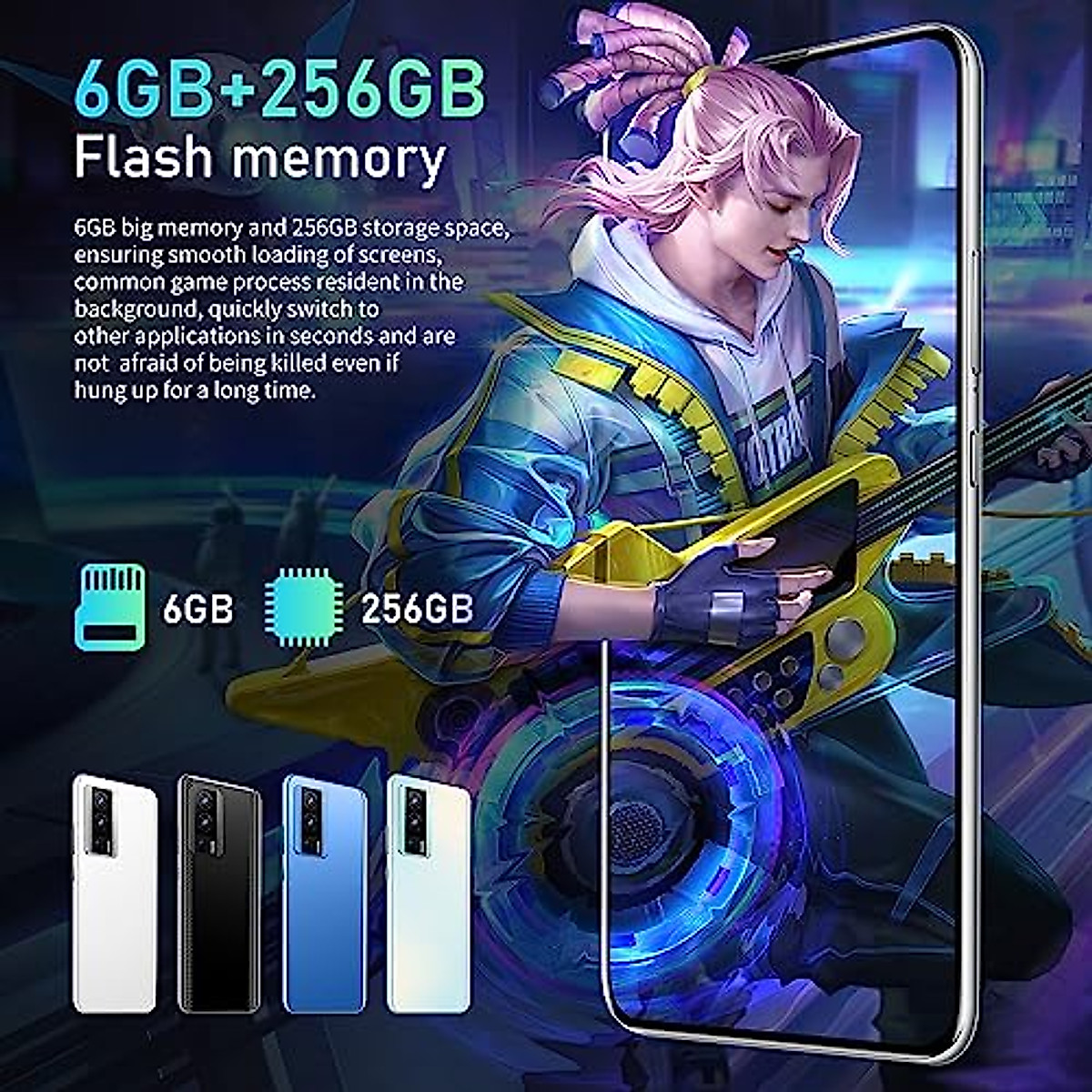 SANSHREUNI K60 Unlocked Cell Phones, 6GB+256GB Android 13 Unlocked Phone, 6.7" Screen+ Display 120HzD, 64MP Camera, Octa-Core CPU, 5500mAh Battery, GPS, AI Face, Dual SIM 5G Phone (White)