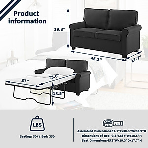 Cesgyfut Sleeper Sofa Bed with Soft Fabric, 2-in-1 Pull Out Sofa Bed with High Backrest, Wood Twin Size Sleeper Loveseat for Living Room, Small Spaces, Charcoal