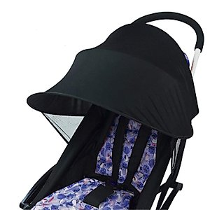 PROKTH Universal Sun Visor for Stroller, Anti-UV Cloth Windproof Rainproof Sun Protection Stroller Canopy Extender Sun Shade/Rayshade/Stroller Cover (Black)