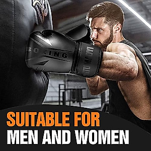 Boxing Gloves for Men and Women - Muay Thai, Kickboxing, and Heavy Bag Workout Gloves for Boxing and MMA Training (Black, 12oz)