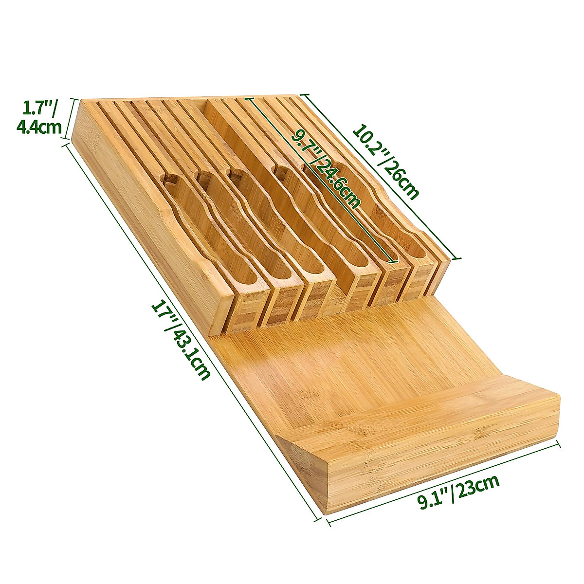 Bamboo Knife Drawer Organizer, Kitchen Knife Holder Drawer, Silverware Tray with Dividers