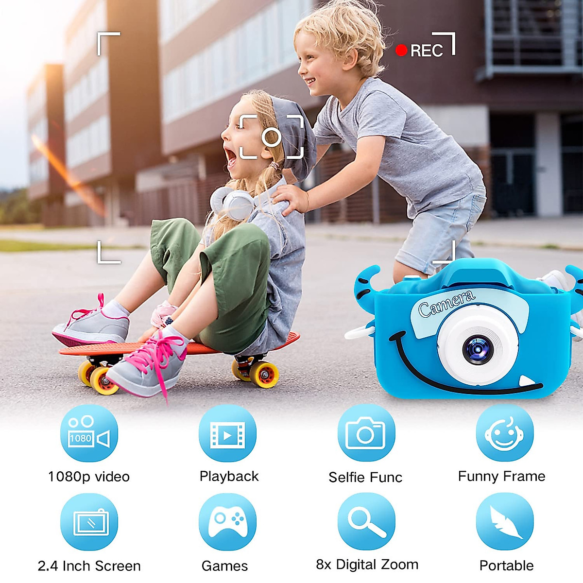 Goopow Kids Camera Toys for 3-8 Year Old Girls Boys,Children Digital Video Camcorder Camera with Cartoon Soft Cover, Best Chritmas Birthday Festival Gift for Kids - 32G SD Card Included