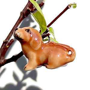 SSJSHOP Dachshund Dollhouse Small Figurines Hand Painted Ceramic Animals Dog Lover Collectible Gift Home Garden Decor (Pendent), Black