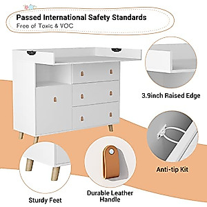 DAWNSPACES 45 Inch Baby Changing Table Dresser, 2 in 1 Convertible Nursery Dresser Chest for Infants with 4 Drawers & Shelf, Storage Changing Station Dresser, White