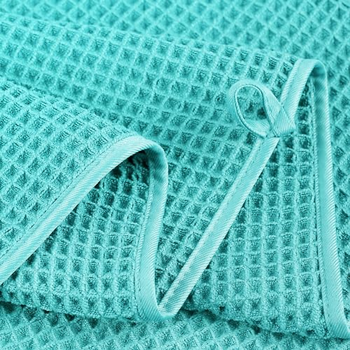 POLYTE Microfiber Oversize Quick Dry Lint Free Bath Towel, 60 x 30 in, 4 Pack (Aqua, Waffle Weave)