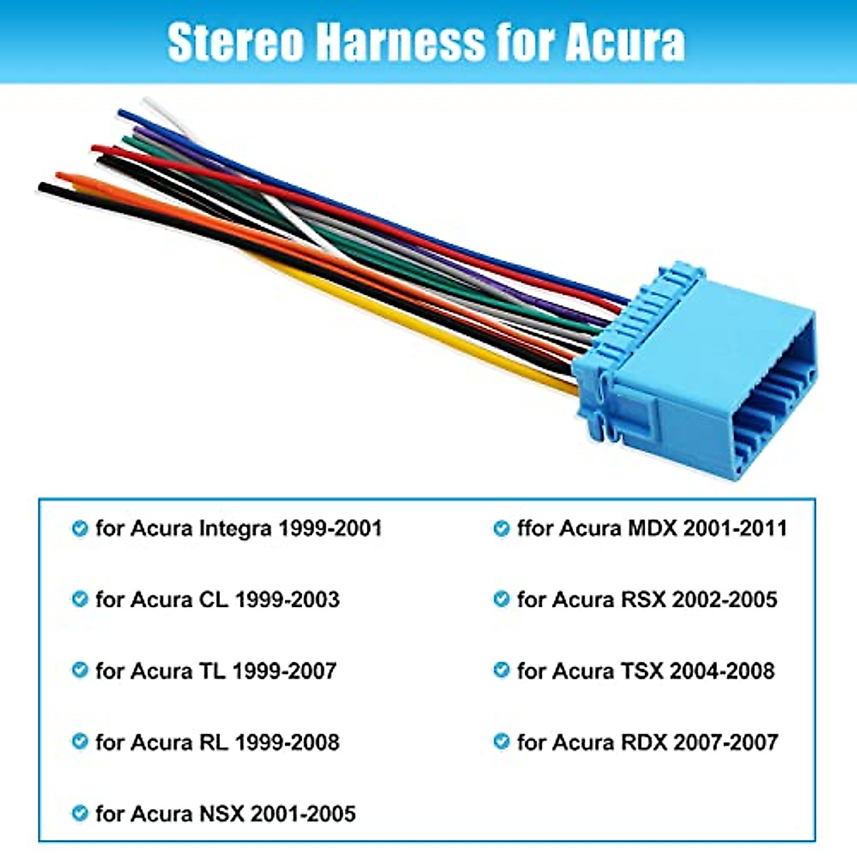 Fiegromech Car Radio Wire Harness Adapter Replacement for Select Honda and Acura Stereo Wiring Harness Cable