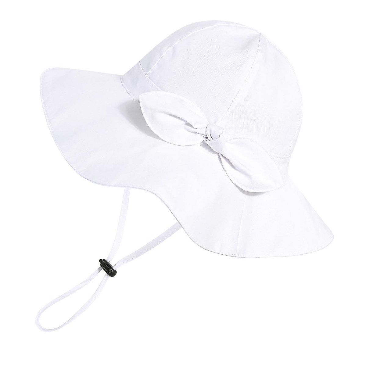Baby Girl Sun Hat with UPF 50+ Outdoor Adjustable Beach Hat with Wide Brim Bucket Hats (12-24 Months,White)