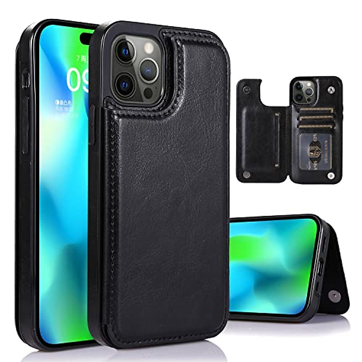ZTOFERA for iPhone 14 Pro Max Case Wallet with Card Holder Protective Magnetic Closure Adjustable Stand Shockproof Lightweight Glossy Slim Thin Phone Cover for iPhone 14 Pro Max - Black
