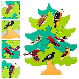 TOYANDONA 1 Set of Baby 3D Jigsaw Puzzle Wooden Tree Bird Shaped Montessori Toy Educational Preschool Learning Toys for Infant Toddlers Boys Girls