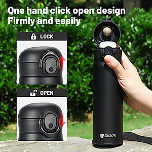 MUCR 17 oz / 500 ml Insulated Water Bottle, Stainless Steel Thermo Coffee Travel Mug, Thermal Cup with Snap Flip Lid, BPA Free for Hot and Cold Drinking, Black