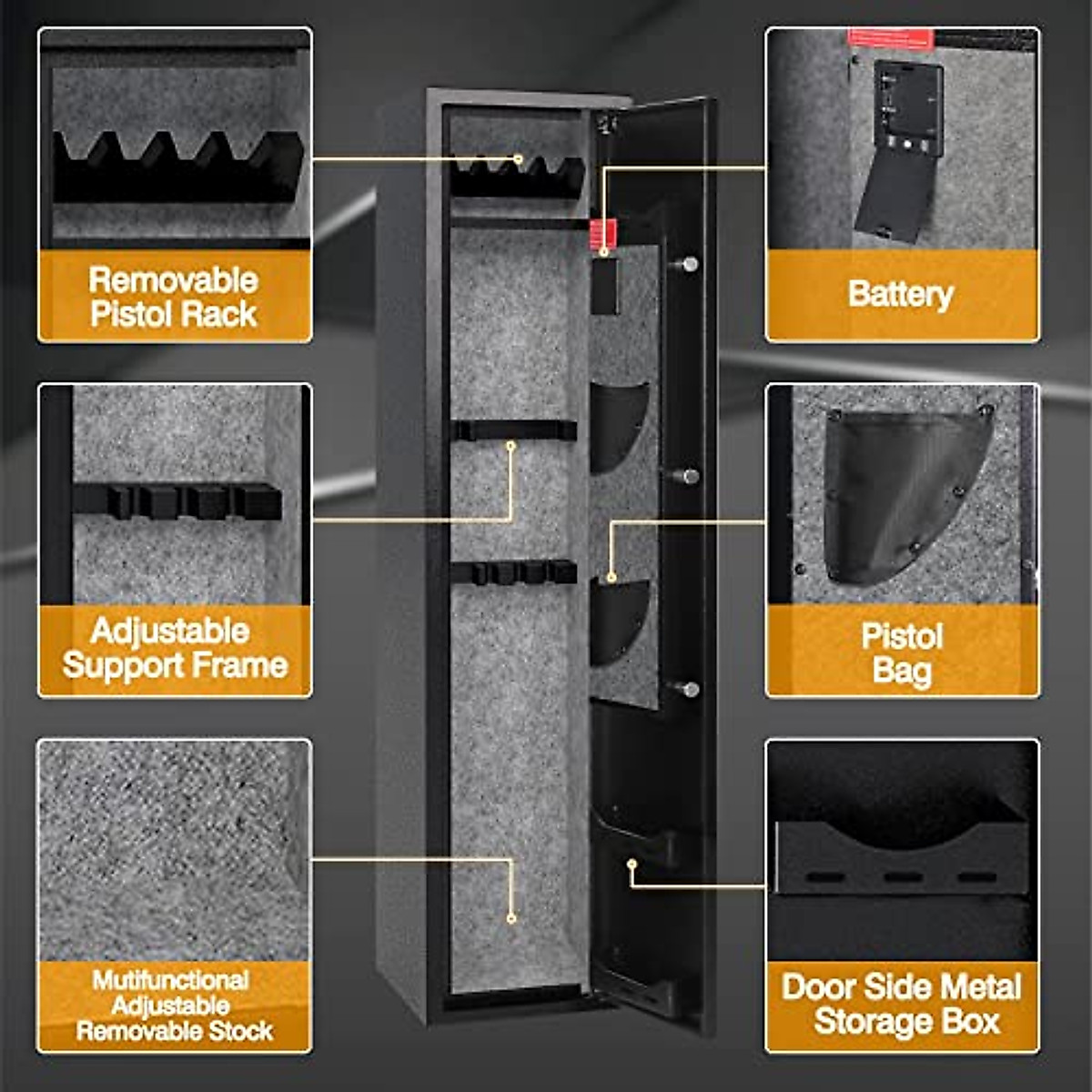 Bonusall 4-10 Rifle Gun Safe with Light, Long Gun safe for Rifles and Shotguns, Quick Access Rifle Gun Safe Cabinet Large Gun Locker for Home Rifles and Pistols with keypad Lock, Metal