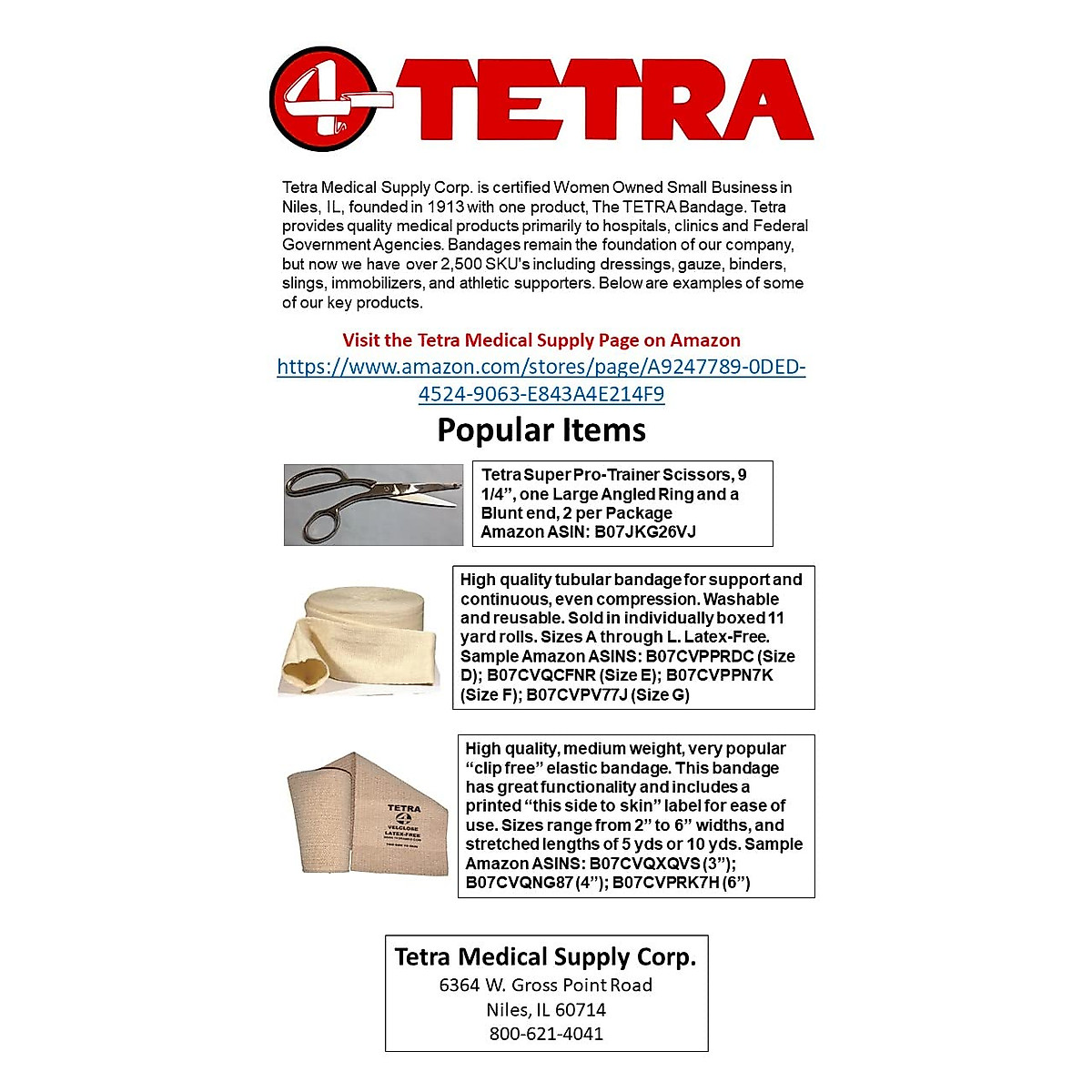 Tetra Elastic Bandage Velclose Single Clip Free Closure 3" x 5Yd (Stretched Length) Latex-Free, 10 per Box