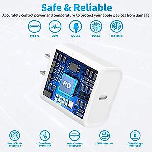 3 Pack iPhone Fast Charger, USB C Charger 20W [Apple MFi Certified] iPhone Charger PD USB C Wall Charger Adapter with 6FT USB C to Lightning Cable for iPhone 14/13/12/11/X/XR/XS/8, iPad, AirPods Pro