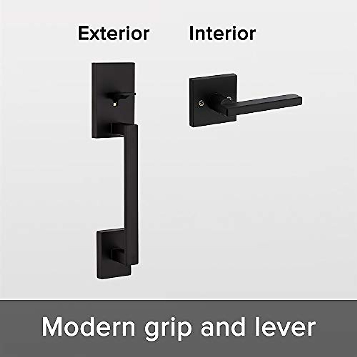 Kwikset 98150-011 San Clemente Front Door Handle with Interior Halifax Lever Featuring Microban Antimicrobial Product Protection, Matte Black