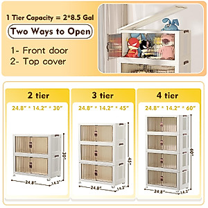 Kmiectse 102 QT Large Storage Bins with Lid, Plastic Storage Organizer for Living Room Bedroom, Foldable Stackable Toy Storage, Storage Containers for House Organizing, 4 Tier 1 Lid