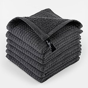 DishCloths Kitchen|Waffle Terry Check Weave Hand Towels|Cotton 12x12 Reusable Dish Rags Washing Scrub Cleaning Dishes|Dish Bar Mop Towels Hand Wipes|Spring Easter Basket Decor|6 Pc Set-Grey