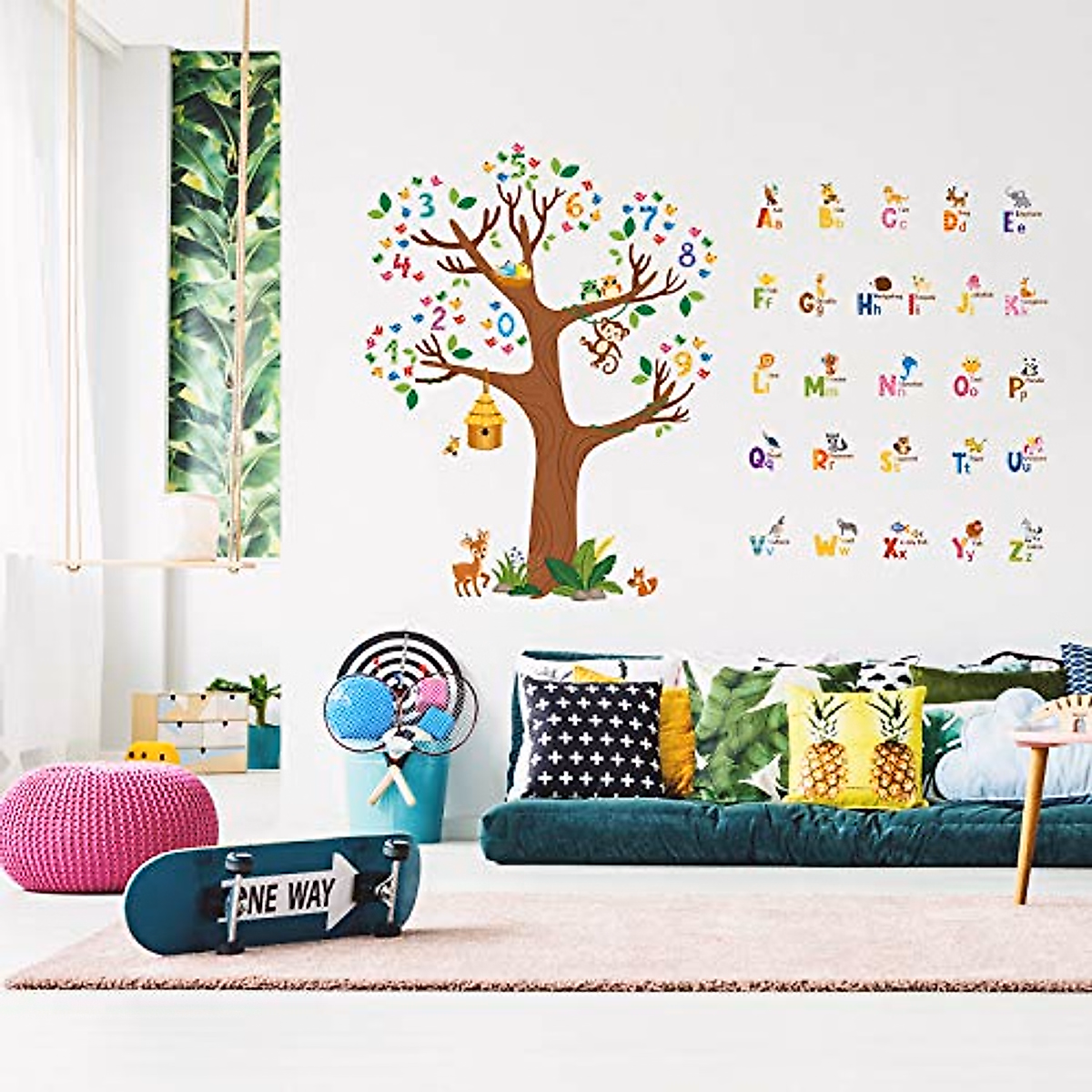 3 Sheets Animal Alphabet and Numbers Tree Wall Decals ABC Letters and Birds Numbers Peel and Stick Wall Stickers for Welcome Back to School Classroom Decorations Kids Bedroom Living Room