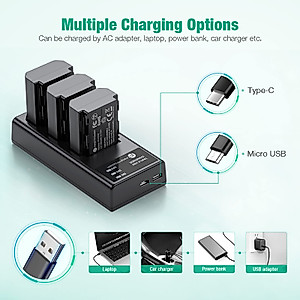 FirstPower NP-FZ100 Battery 3-Pack and Triple Slot Charger for Sony FX3, FX30, A7 III, A7 IV, A7R III, A9, A6600, A7R3, A7S III/A7S3, A7R III/A7C Camera