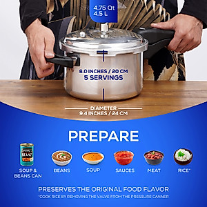 Universal 4.75 Quart / 4.5 Liter Anti-Rust Ultra Pressure Cooker, Aluminum Pressure Cooker for 5 Servings, Pressure Cooker for Canning, Even Heat Distribution, Diameter 9.4 inches, Height 8 inches