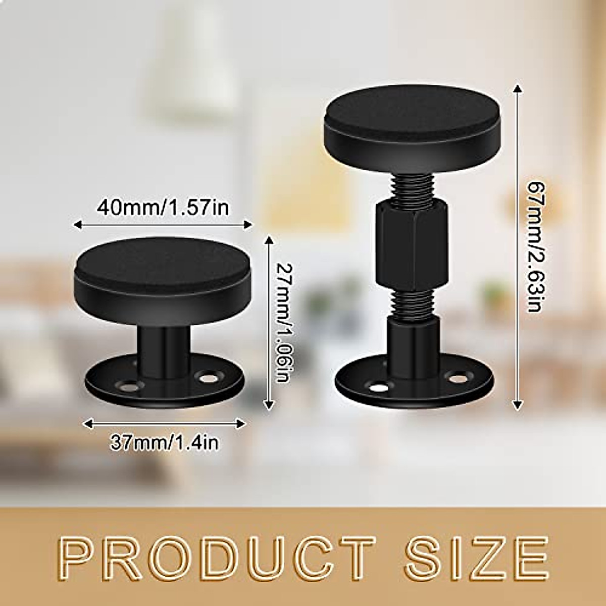 QUACOWW 4PCS Black Adjustable Bed Frame Anti-Shake Tool,Adjustable Threaded Headboard Stoppers/Bumper Against Wall,Bed Shake Support Stabilizer Device for Anti-Knocking