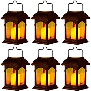 Clihere Solar Lantern Outdoor Hanging, Flickering Retro Candle Effect Solar Stake Light, Solar Hanging Lanterns Outdoor, Solar Decorations Patio Light for Garden,Lawn,Tree,Yard, Umbrella (6 Pack)