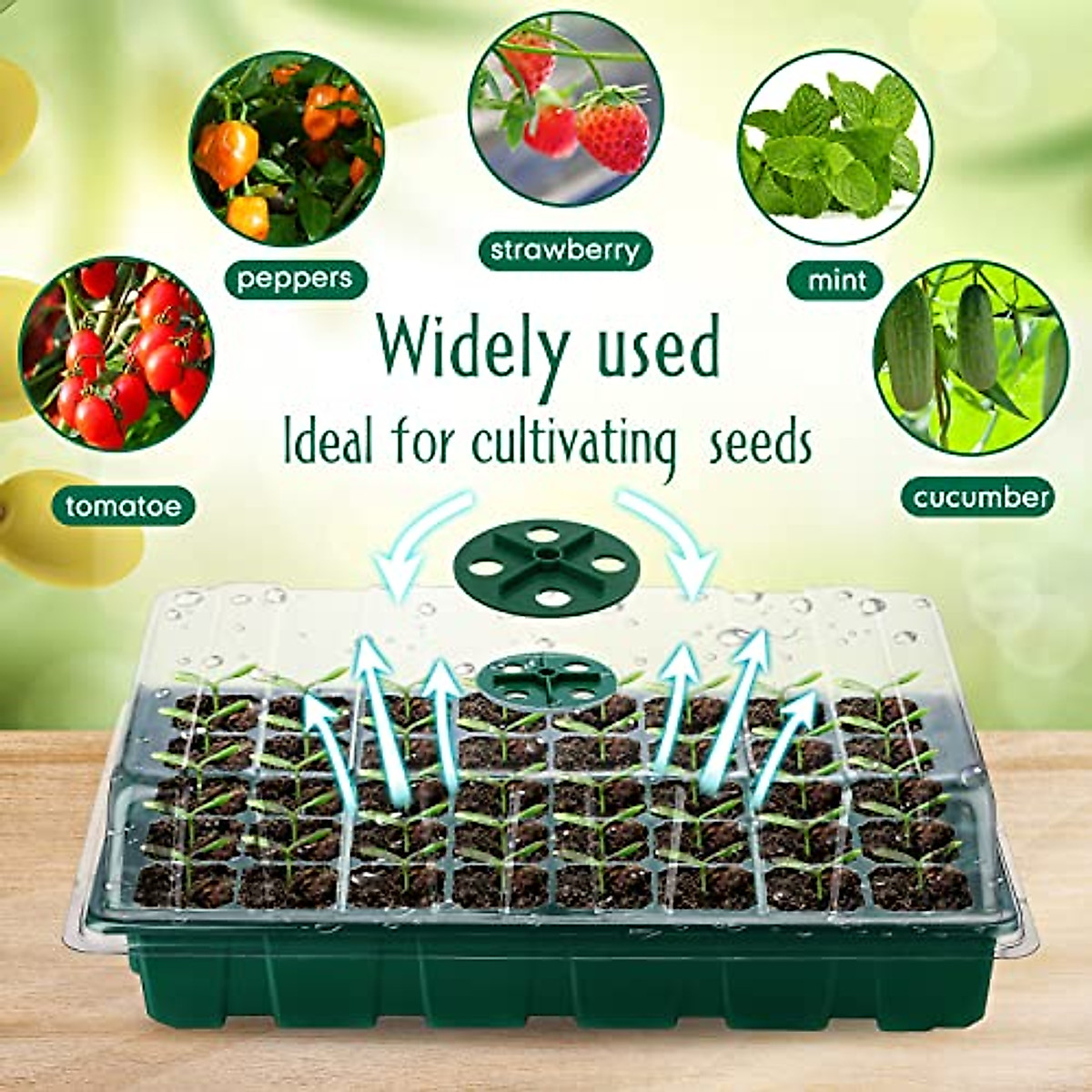 10 Pcs Seed Starter Tray 40 Cells Seed Starter Kit with Humidity Dome and Base Propagation Tray Plant Germination Greenhouse Mini Propagator Station for Seeds Growing, Total 400 Cells(Green,10 Pcs)