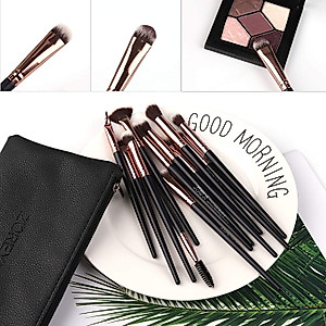 Z'OREYA Eye Makeup Brushes, 12 Pcs Professional Eye Brush Set Eyeshadow, Eyebrow, Blending, Fan, Eyelash Brushes Set With Carrying Bag (Black)