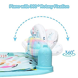 BABY JOY Baby Play Mat, Kick and Play Gym with Detachable Piano, Super Soft Foot Gym Carpet Fitness Rack, 4 Rattle Pendants and 1 Moon, Ideal for Baby Room (Blue)