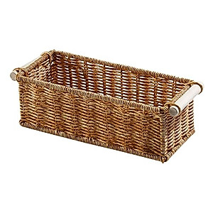 Generic Imitation Rattan Storage Basket,Rattan Bathroom Vanity Trays, Long Narrow Woven Baskets Multipurpose for Bedroom Bar Kitchen, M, Optional