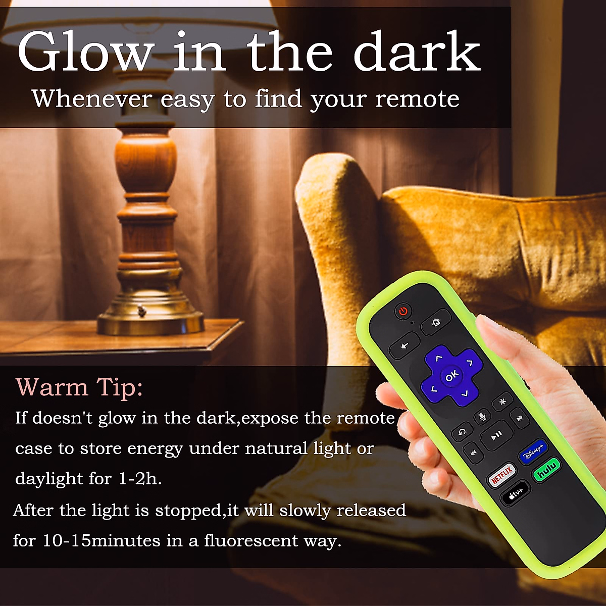 Silicone Protective Controller Cover fits for Roku TV Voice Remote | Element | Onn | Hisense | Westinghouse Roku TV Controller Cover,Glow in The Dark