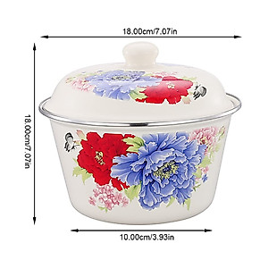 Enamelware Serving Bowl Vintage Large Enamel Food Bowl: Retro Floral Style Soup Basin with Lid Farmhouse Enamelware Deep Dish Bowls for Pasta Salad Cereal Soup 18cm Random Pattern Enamel Nesting Bowl