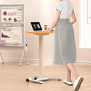 ALFA FURNISHING Electric Height Adjustable Mobile Podium, Multifunctional Rolling Lectern Standing Desk, Portable Laptop Cart with Wheels, Sit Stand Lectern for School Office