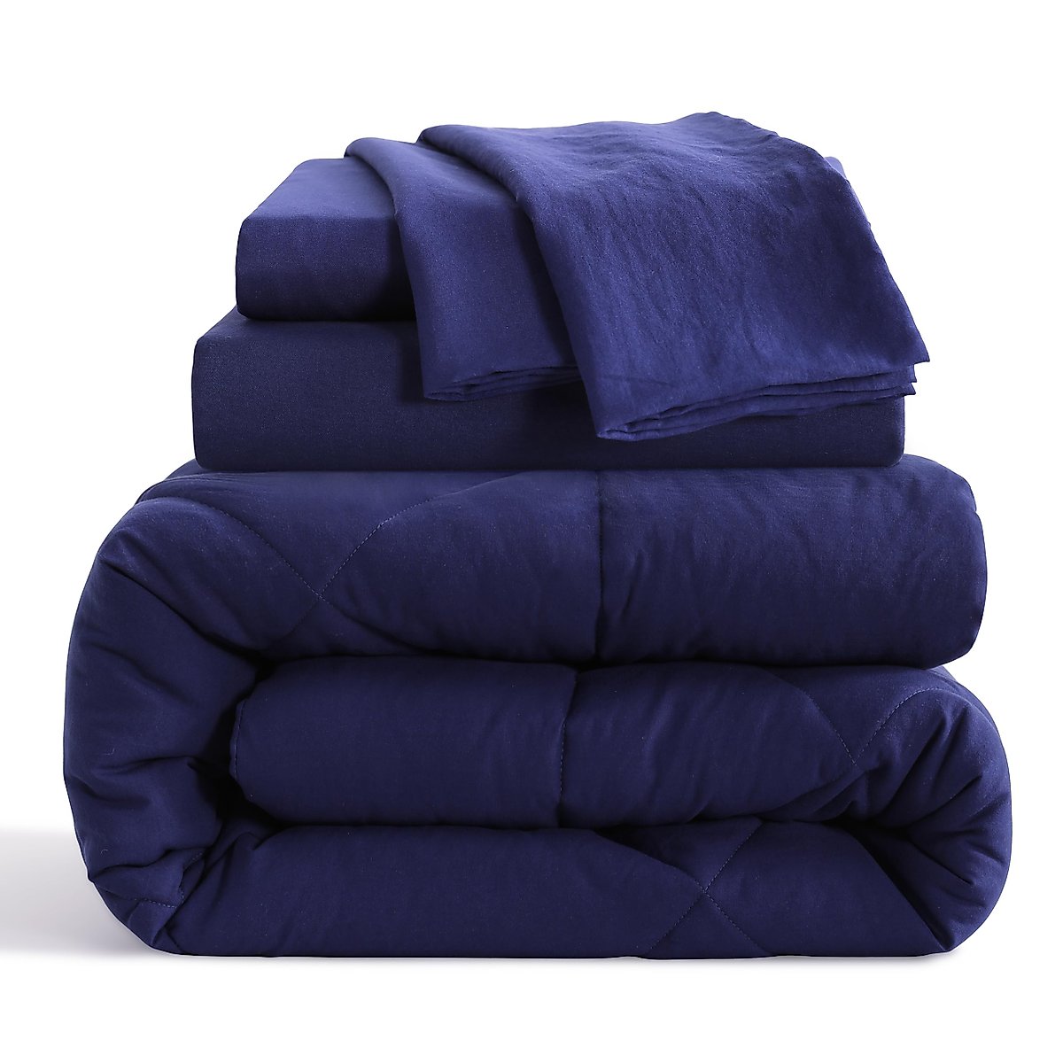 NTBAY Twin Comforter Set with Sheets, 5 Pieces Soft and Breathable Twin Bedding Set, Twin Bed in a Bag, Down Alternative Comforter Set Solid Color All Season, Kids Bedding Set, Navy Blue