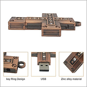 HUNTER ACTION Diamond Jewelry Cross 64GB USB 2.0 Flash Disk Thumb Drive USB Flash Drives U Disk USB Disk Metal USB Flash Drive with Necklace Keychain Design