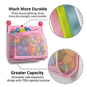 Tenrai Mesh Bath Toy Organizer, （ 1 Large, Pink） Bathtub Storage Bag, Multi-Purpose Baby Toys Net, Toddler Shower Caddy for Bathroom, Quick Drying Kids Toy Holder, ZY