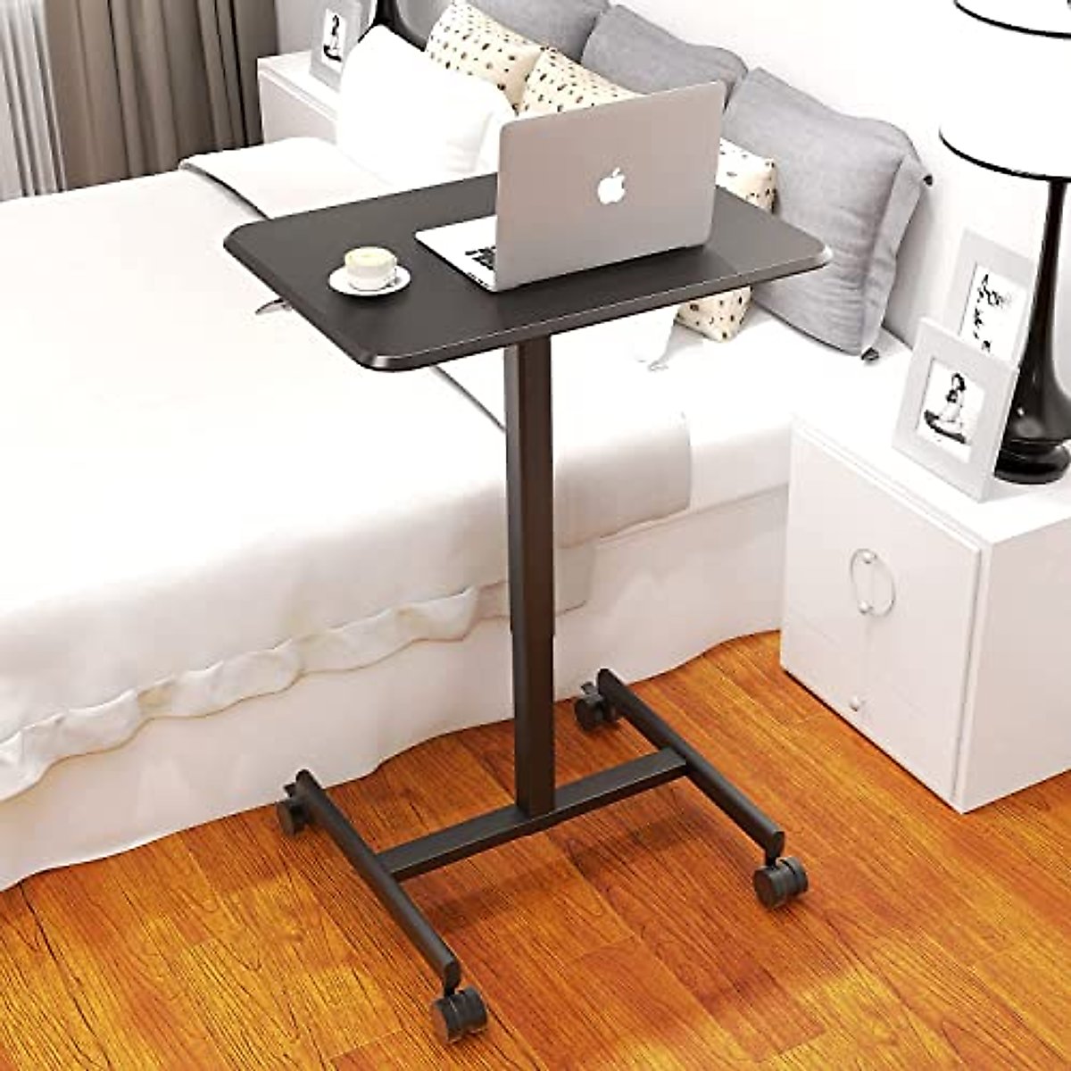 SMUGDESK.COM Mobile Laptop Desk Sit-Stand Desk Adjustable Height Laptop Desk Cart Ergonomic Table Small Standing Desk with Pneumatic Height Adjustments (Obsidian)
