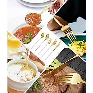 Kawlity Stainless Steel Serving Flatware Durable White & Gold Polished Knives Spoon Forks 30 Pcs Utensil Dinner Tableware, for Kitchen Dishwasher Adults and Children Ideal Gift