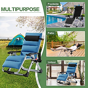 Barbella Zero Gravity Chair Reclining Lounge Chair Patio Chairs, Adjustable Lawn Recliner Folding Lounge Recliners with Removable Cushion, Headrest & Cup Holder, Reclining Chair for Indoor and Outdoor