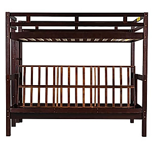 TARTOP Twin Over Full Bunk Bed with Vertical Ladder and Full-Length Guardrail for Kids Teen Girls Boys Adults Bedroom Furniture,Down Bed Can Be Converted into Daybed,Easy to Assembly,Espresso