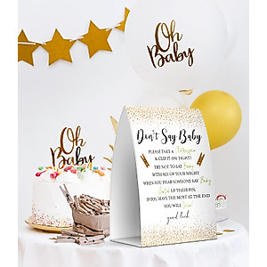 Don't Say Baby Set - One 5x7 Sign and 50 Mini Clothespins, Baby Shower Games, Baby Shower Decoration, Gender Neutral Baby Shower - MsJb035