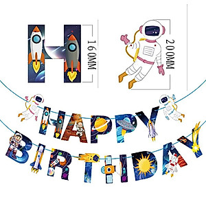 Outer space theme birthday party decoration happy birthday banner latex balloon cake flag decoration for birthday parties, boy parties, astronaut party supplies
