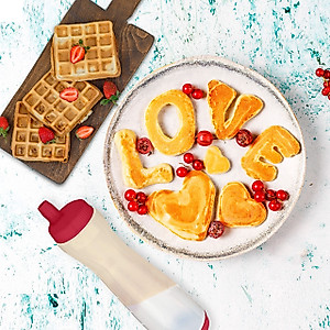 Bahoki Essentials Pancake Pen - Easy Squeeze Pancake Art Plastic Bottle Container - Pancake and Crepe Batter Mixer and Dispenser - Kitchen Baking Tool and Supplies - Drip Free Silicone Nozzle